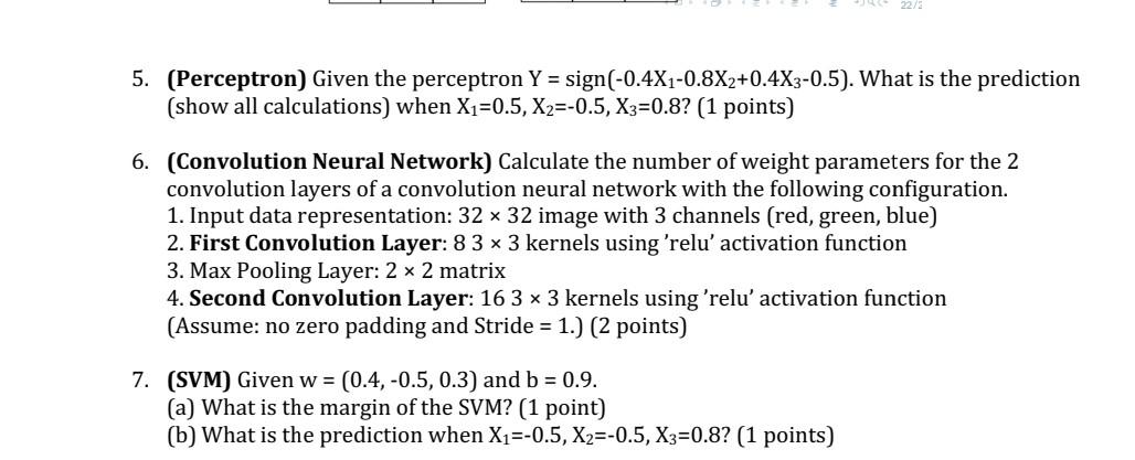 Solved 5. (Perceptron) Given the perceptron | Chegg.com