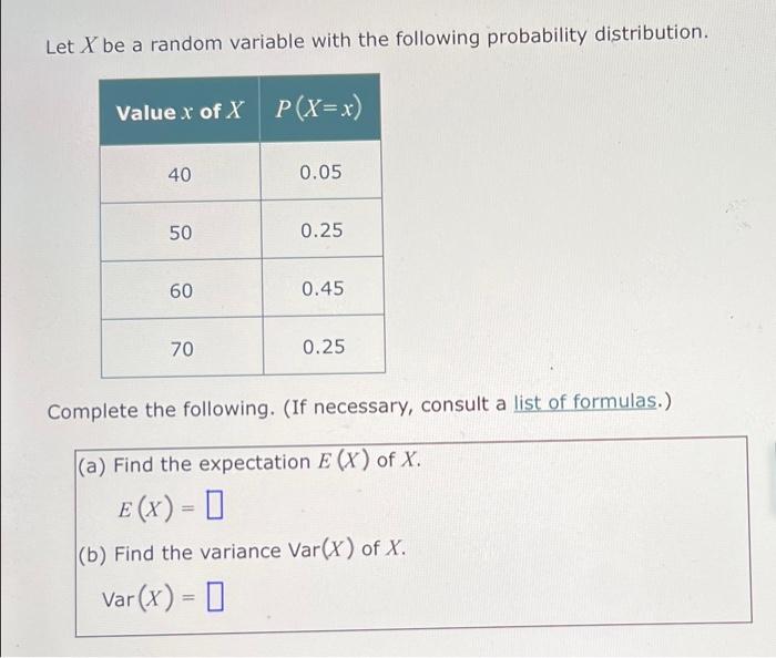 Solved Let X be a random variable with the following | Chegg.com