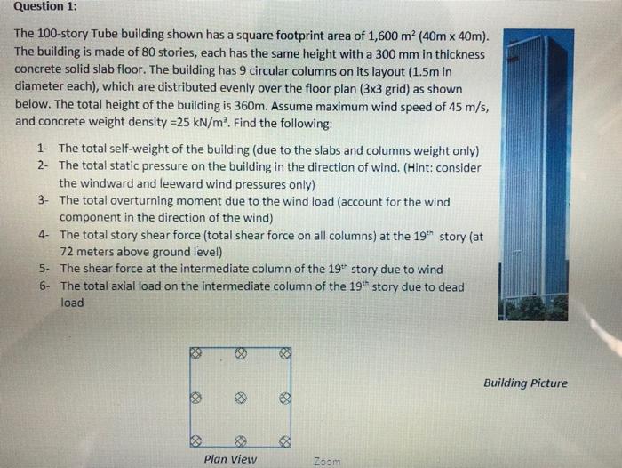 Solved Question 1: The 100-story Tube building shown has a | Chegg.com