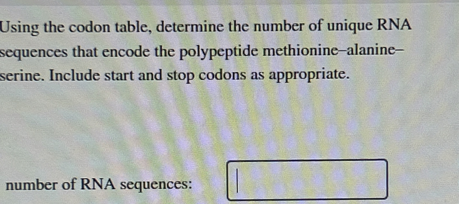 Solved Using the codon table, determine the number of unique | Chegg.com