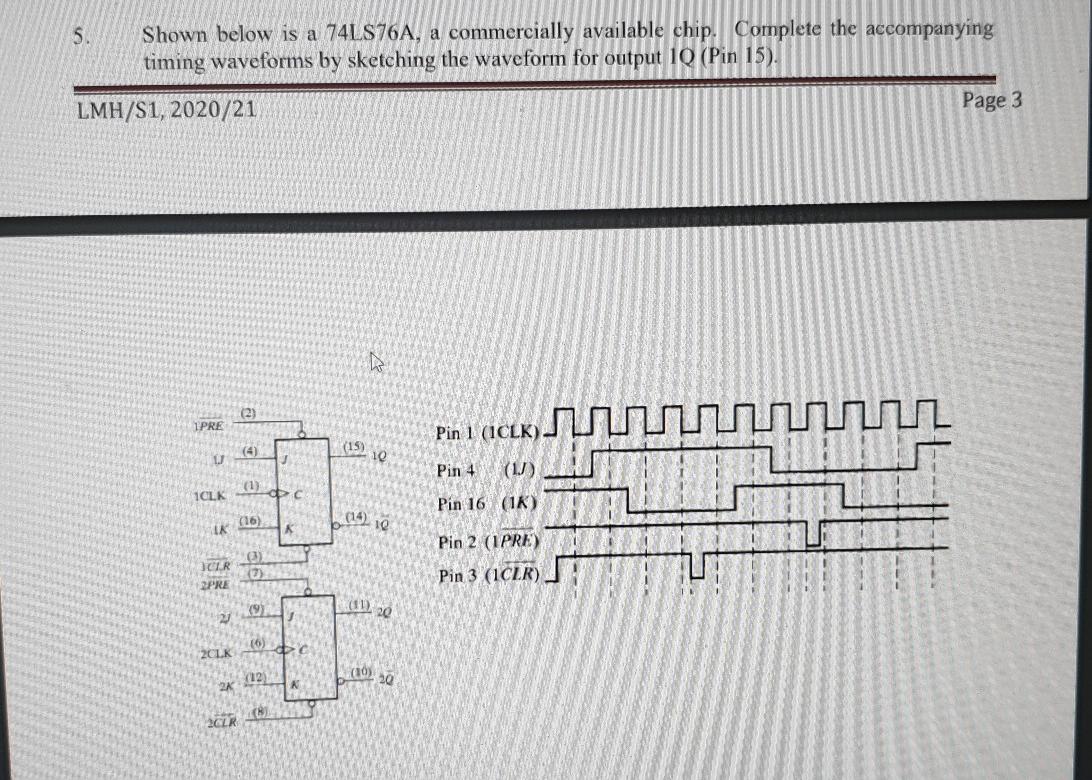 Solved 5. Shown below is a 74LS76A, a commercially available | Chegg.com