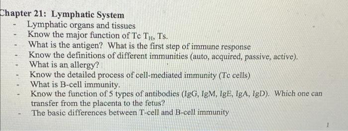 Solved Chapter 21: Lymphatic System Lymphatic organs and | Chegg.com