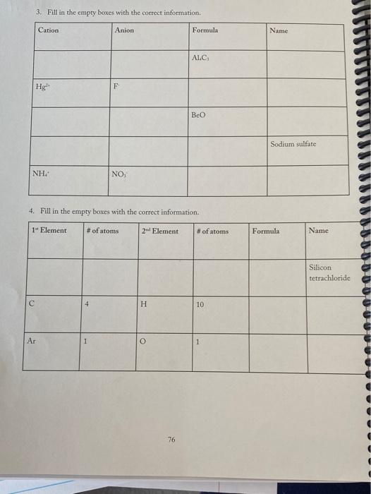Solved 3. Fill in the empty boxes with the correct | Chegg.com