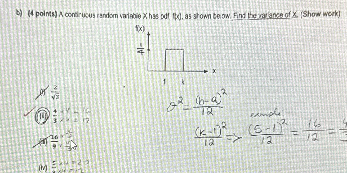 Solved b) ( 4 ﻿points) ﻿A continuous random variable x ﻿has | Chegg.com