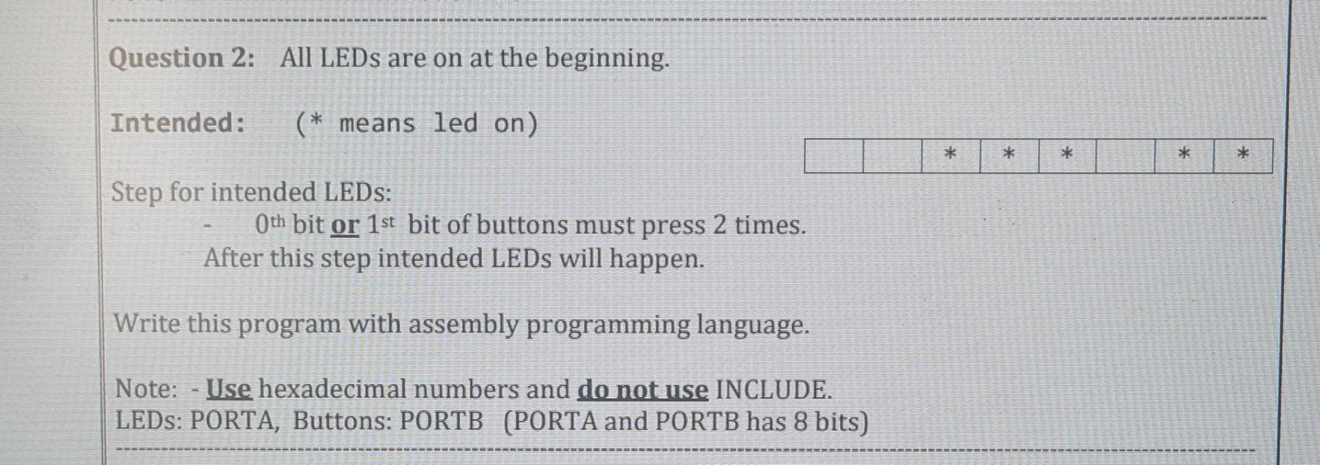 Solved Question 2: All LEDs are on at the beginning. | Chegg.com