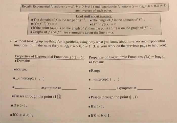 Solved Recall: Exponential functions (y=bx,b>0,b =1) and | Chegg.com