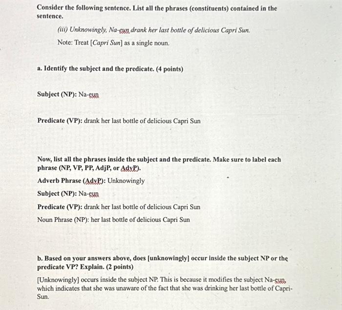 Consider the following sentence. List all the phrases | Chegg.com