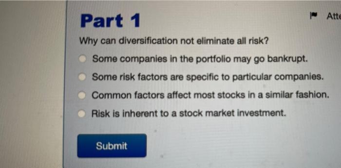 Solved Atte Part 1 Why can diversification not eliminate all | Chegg.com