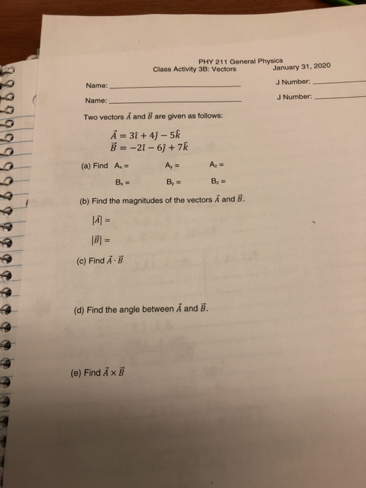 Solved PHY 211 General Physics Class Activity 3B: Vectors J | Chegg.com