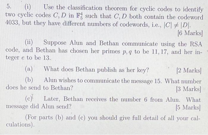 Solved 5. (i) Use the classification theorem for cyclic | Chegg.com