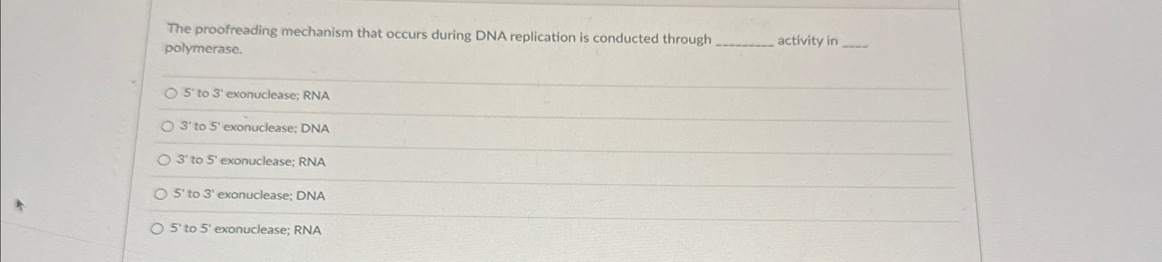 Solved The proofreading mechanism that occurs during DNA | Chegg.com
