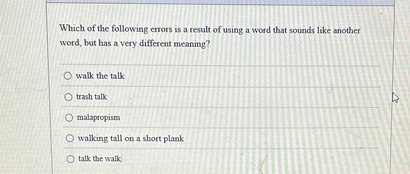 Solved Which of the following errors is a result of using a | Chegg.com