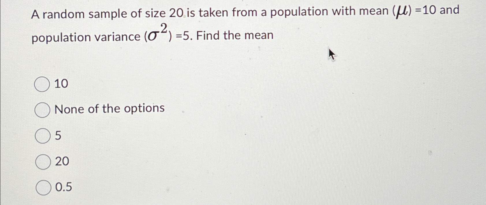 Solved A random sample of size 20 ﻿is taken from a | Chegg.com