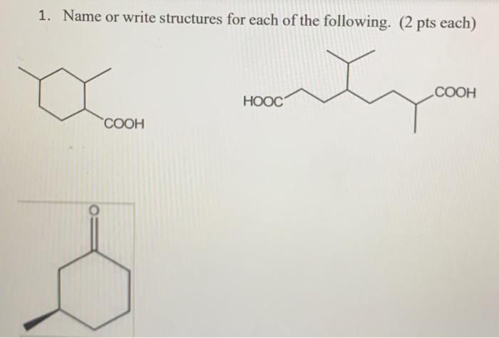 Solved 1. Name or write structures for each of the | Chegg.com