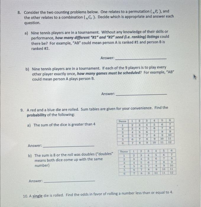 Solved 8. Consider the two counting problems below. One | Chegg.com