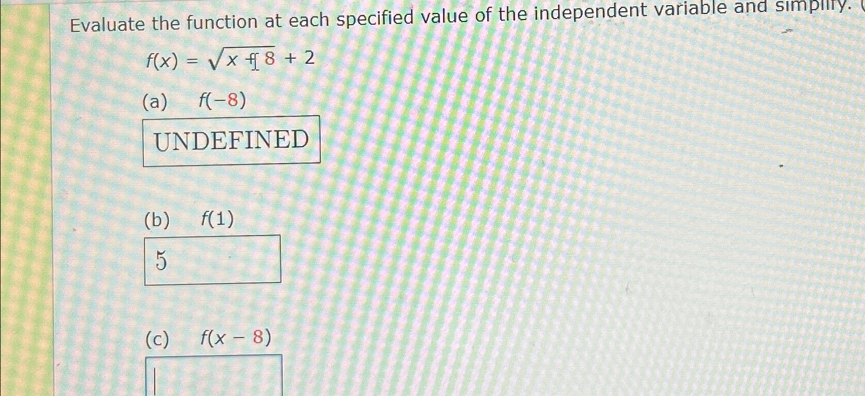 Solved Evaluate the function at each specified value of the | Chegg.com
