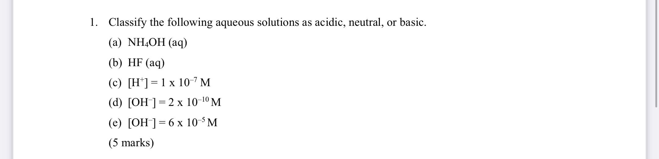 Solved Classify the following aqueous solutions as acidic, | Chegg.com