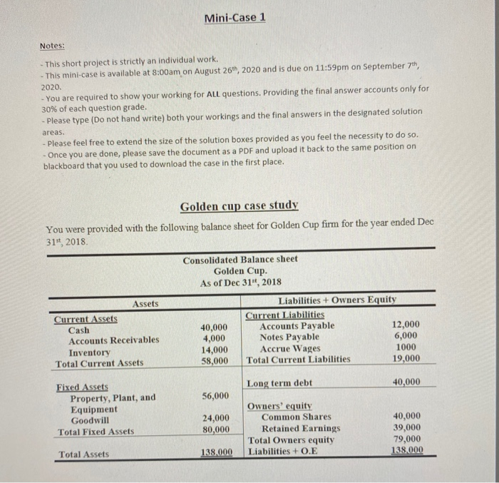 Solved Mini-Case 1 Notes: - This short project is strictly | Chegg.com