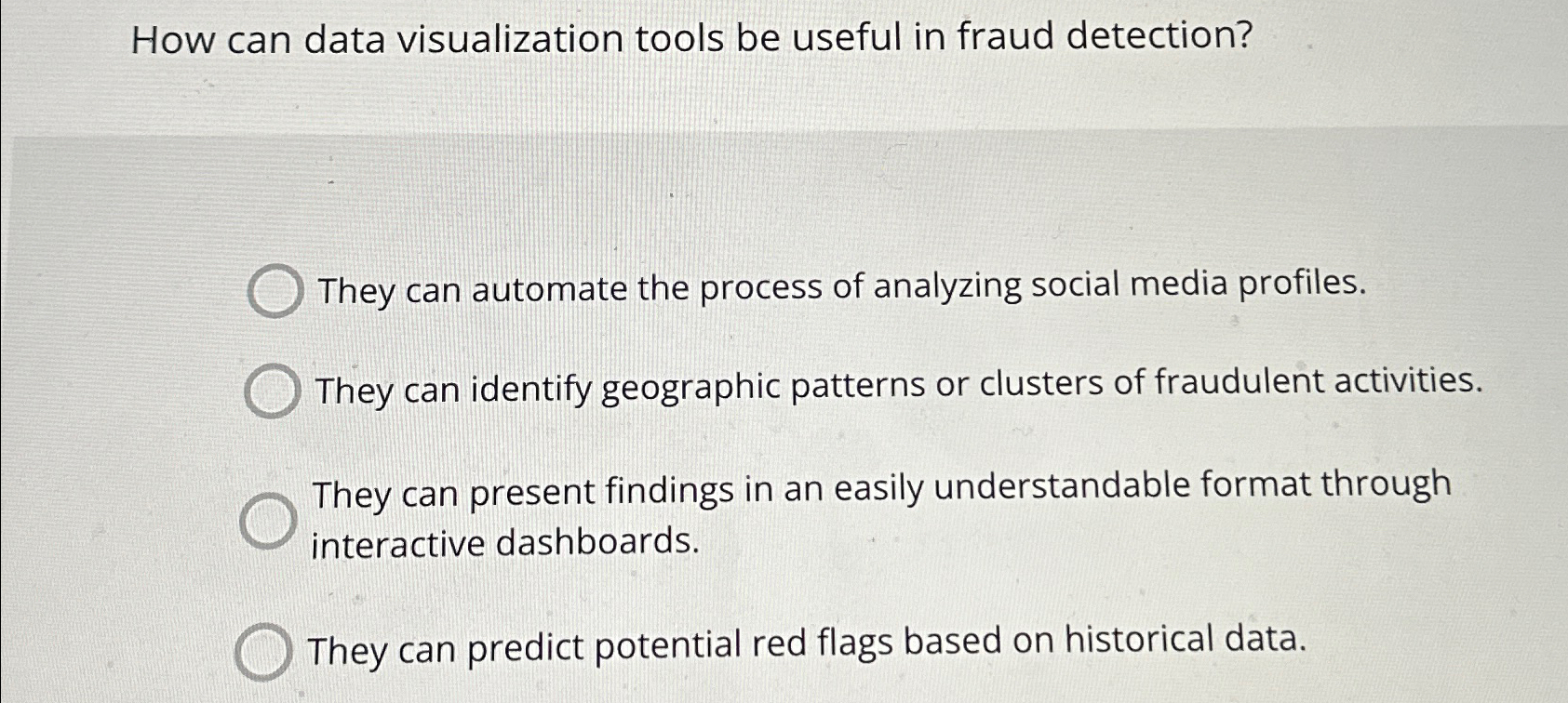 Solved How can data visualization tools be useful in fraud | Chegg.com