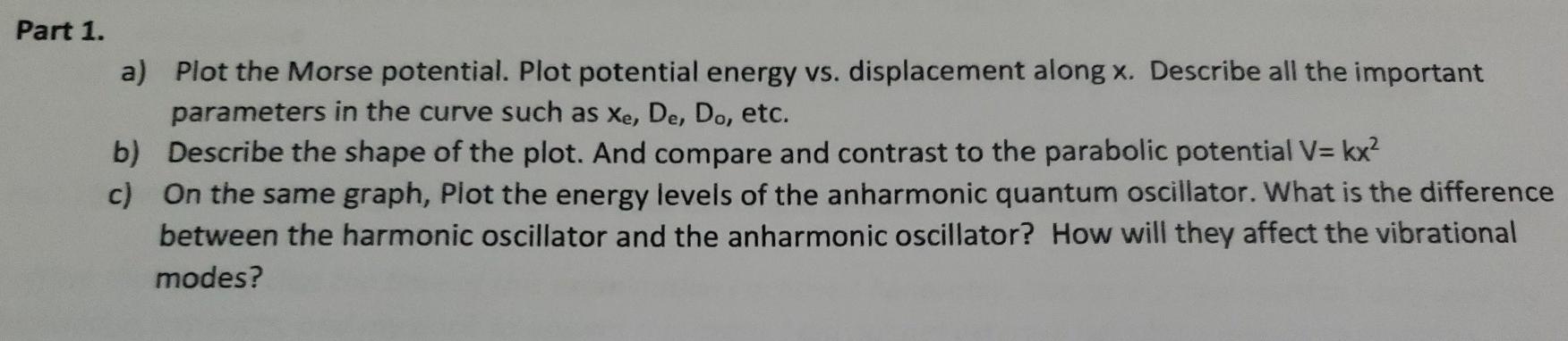 Solved Part 1. a) Plot the Morse potential. Plot potential | Chegg.com
