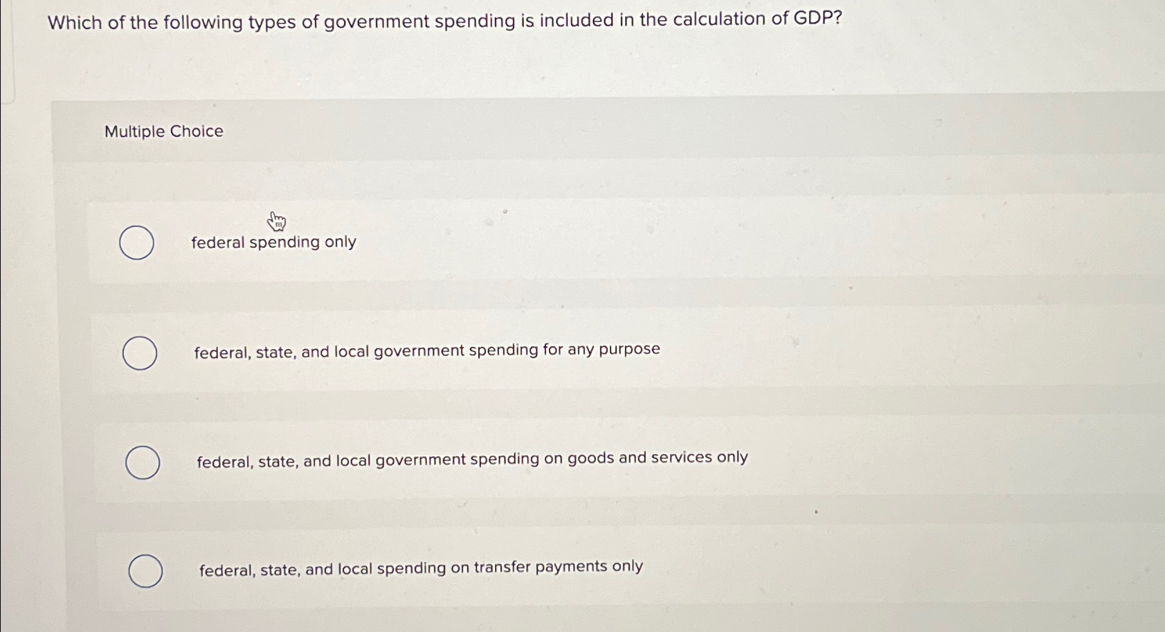 Solved Which of the following types of government spending | Chegg.com