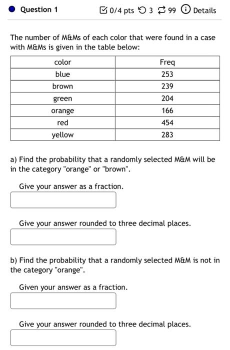 Solved The number of M\&Ms of each color that were found in | Chegg.com