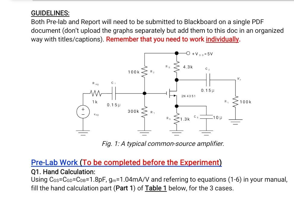 Solved 1. Hand CalculationGUIDELINES: Both Pre-lab and | Chegg.com