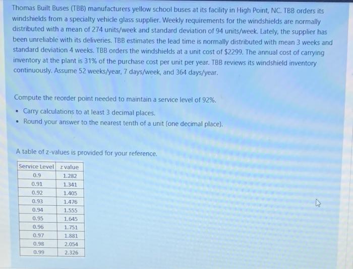 Solved Thomas Built Buses (TBB) manufacturers yellow school | Chegg.com
