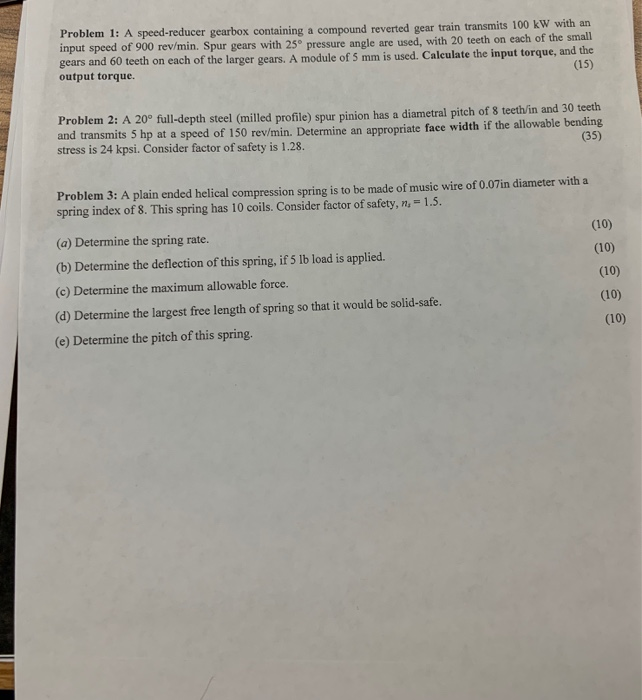 Solved Problem 1: A speed-reducer gearbox containing a | Chegg.com