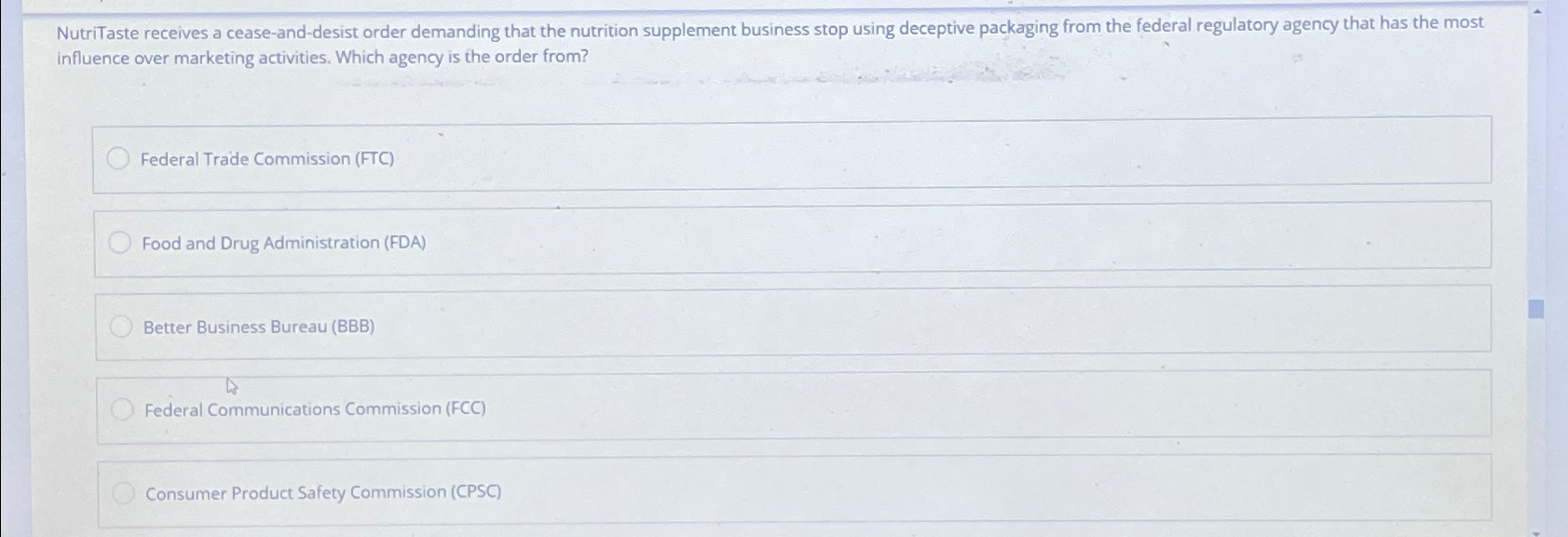 Solved NutriTaste receives a cease-and-desist order | Chegg.com