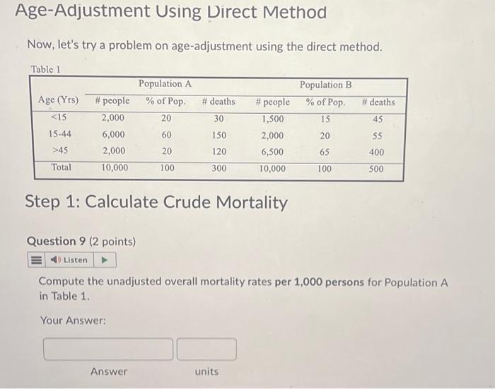 Solved Age-Adjustment Using Direct Method Now, let's try a | Chegg.com
