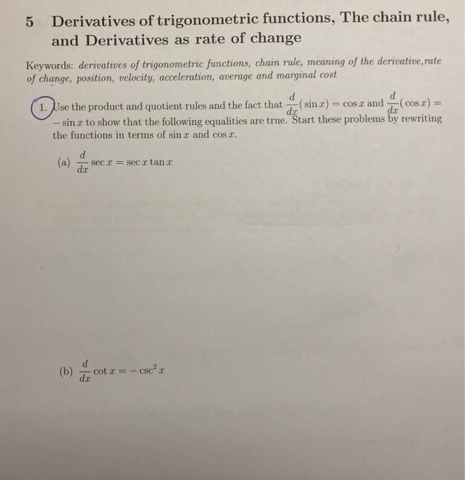 Solved 5 Derivatives of trigonometric functions, The chain | Chegg.com