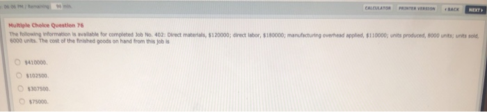 Solved 0 m CALCULATOR PRINTER VERSION BACK NEXT Multiple | Chegg.com