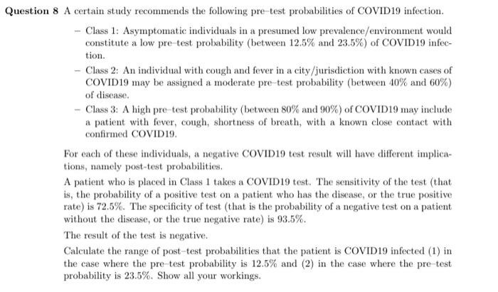 Solved 8 A certain study recommends the following pre-test | Chegg.com