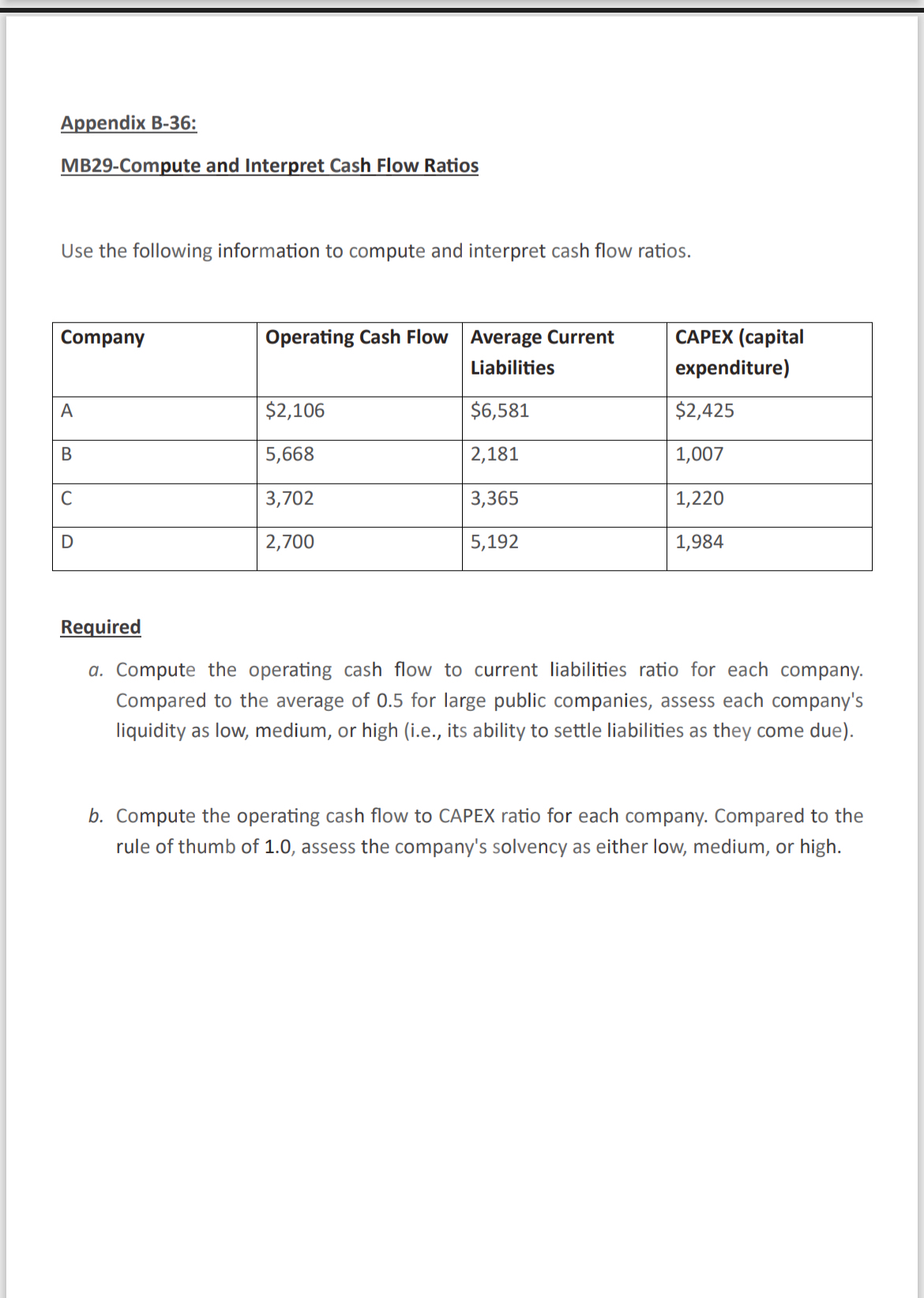 Solved Appendix B-36:MB29-Compute and Interpret Cash Flow | Chegg.com