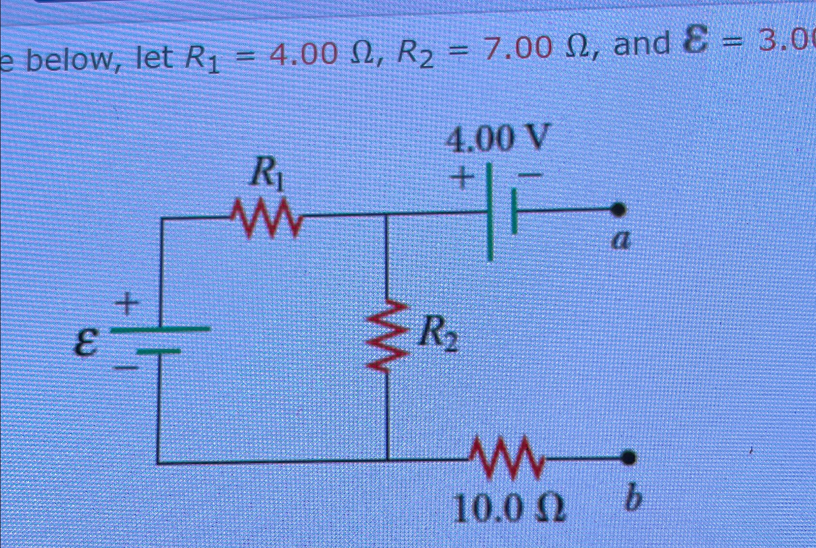 Solved below, let R1=4.00Ω,R2=7.00Ω, ﻿and ε=3.0In the figure | Chegg.com