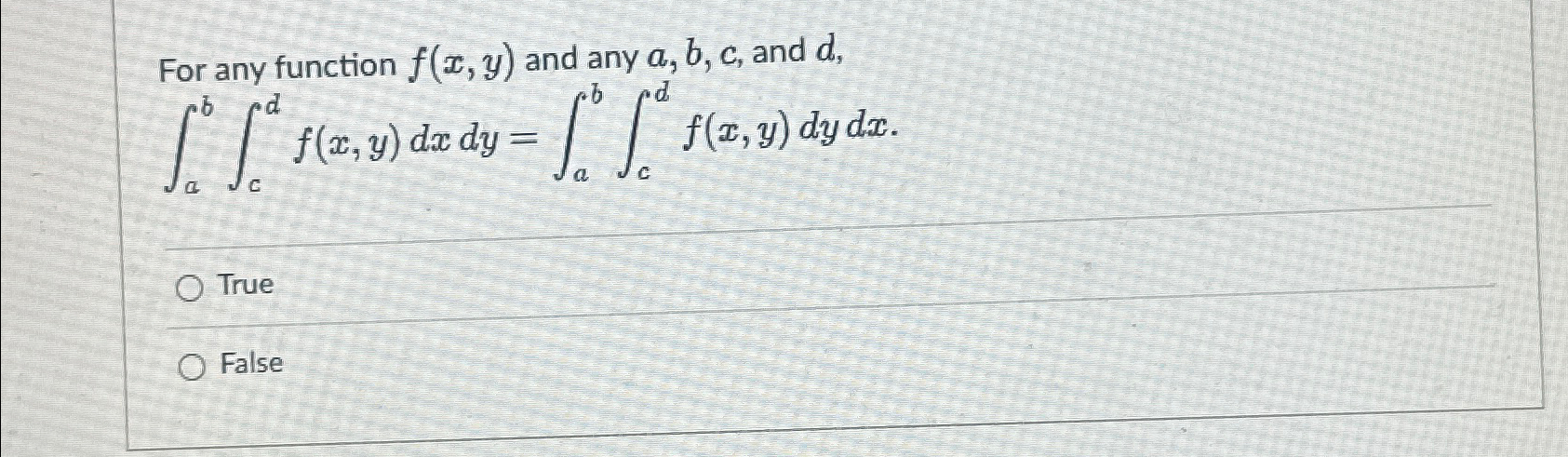 Solved For any function f(x,y) ﻿and any a,b,c, ﻿and | Chegg.com