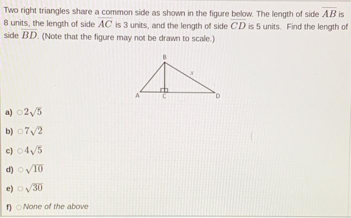 Solved Two right triangles share a common side as shown in | Chegg.com