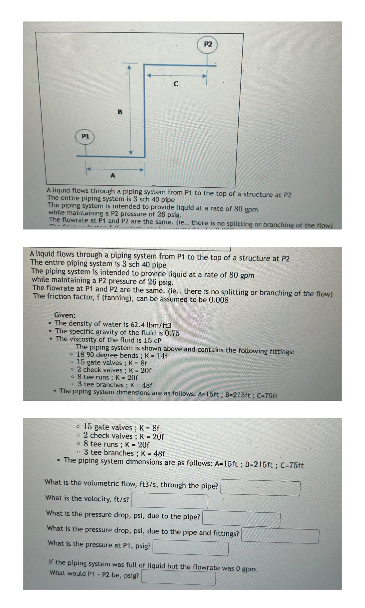 Solved A llquid tows through a piping sygem from P1 ﻿to the | Chegg.com