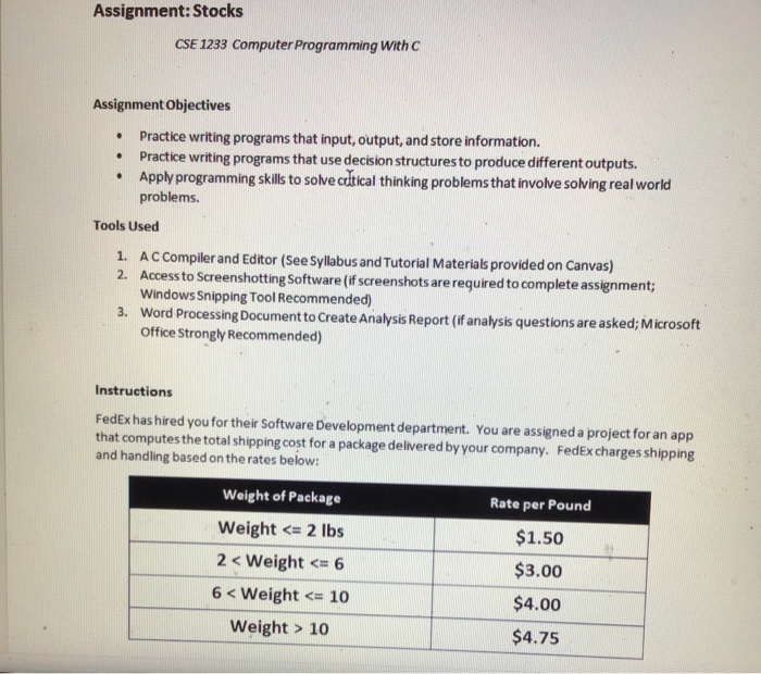 Solved Assignment Stocks Cse 1233 Computer Programming With 7042