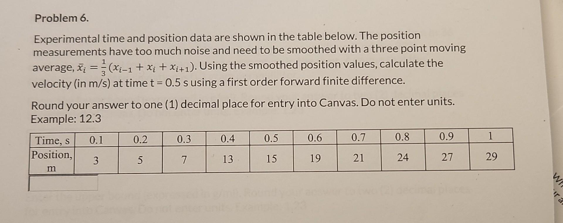 Solved Experimental time and position data are shown in the | Chegg.com