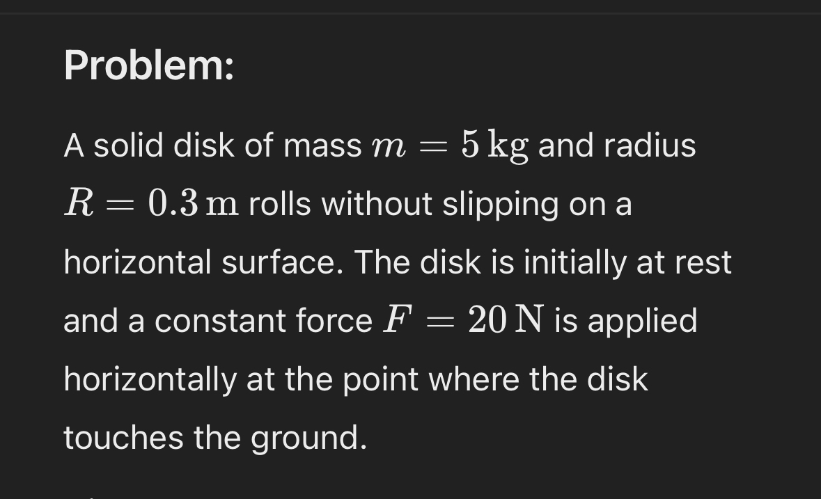 Solved Problem:A solid disk of mass m=5kg ﻿and radius R=0.3m | Chegg.com