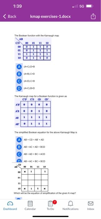 Solved The Boolean function with the Karnaugh mag | Chegg.com