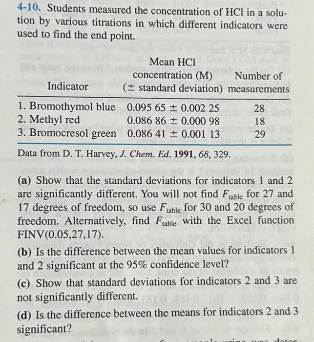 Solved 4-10. Students measured the concentration of HCl in a | Chegg.com
