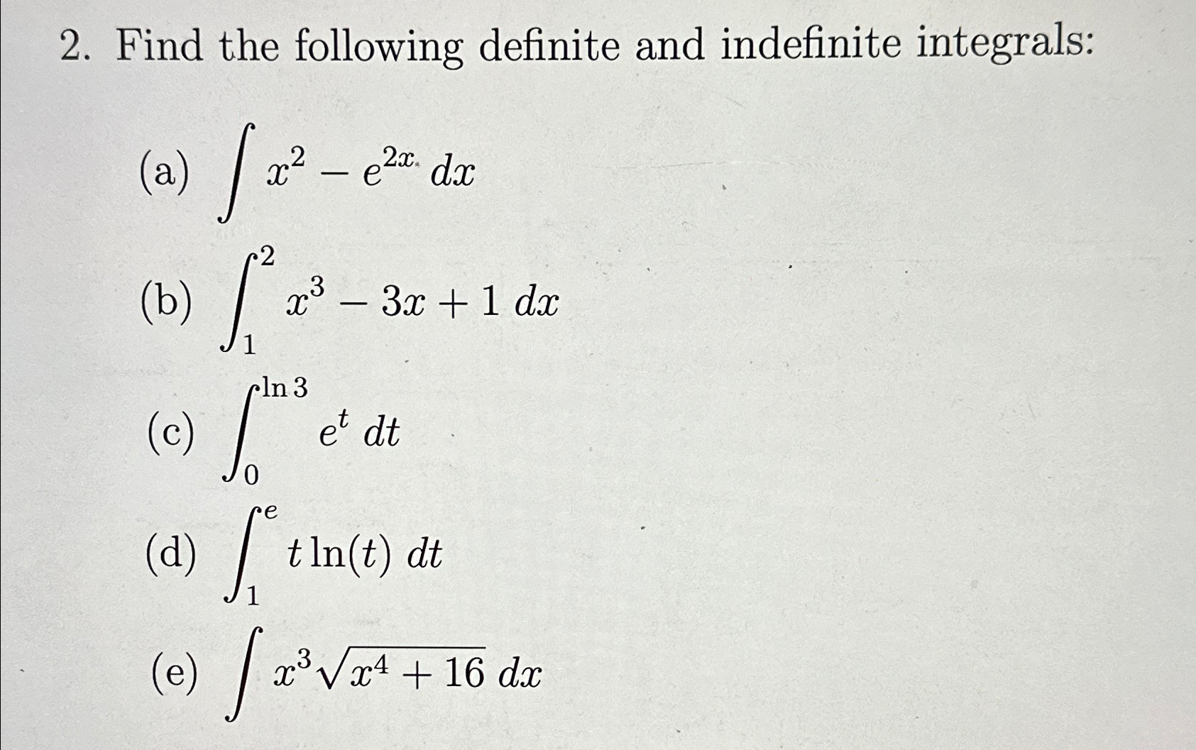 Solved Find the following definite and indefinite | Chegg.com