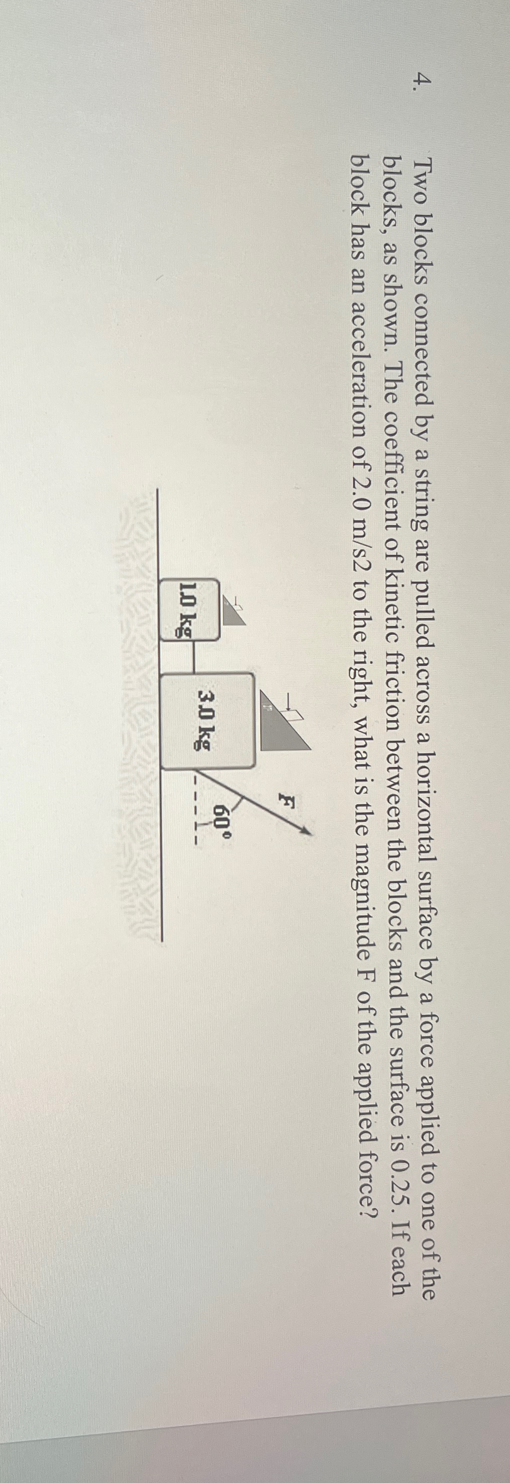Solved Two blocks connected by a string are pulled across a | Chegg.com