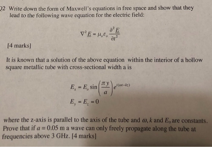 Solved 22 Write down the form of Maxwell's equations in free | Chegg.com