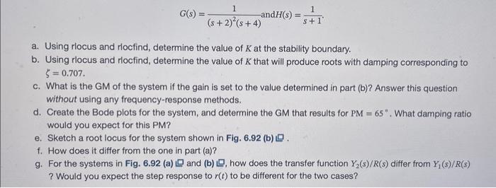 Solved 6.32 For the system depicted in Fig. 6.92 (a) 므, the | Chegg.com