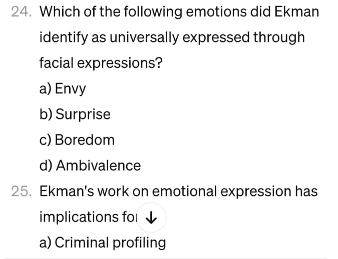Solved Which of the following emotions did Ekman identify as | Chegg.com