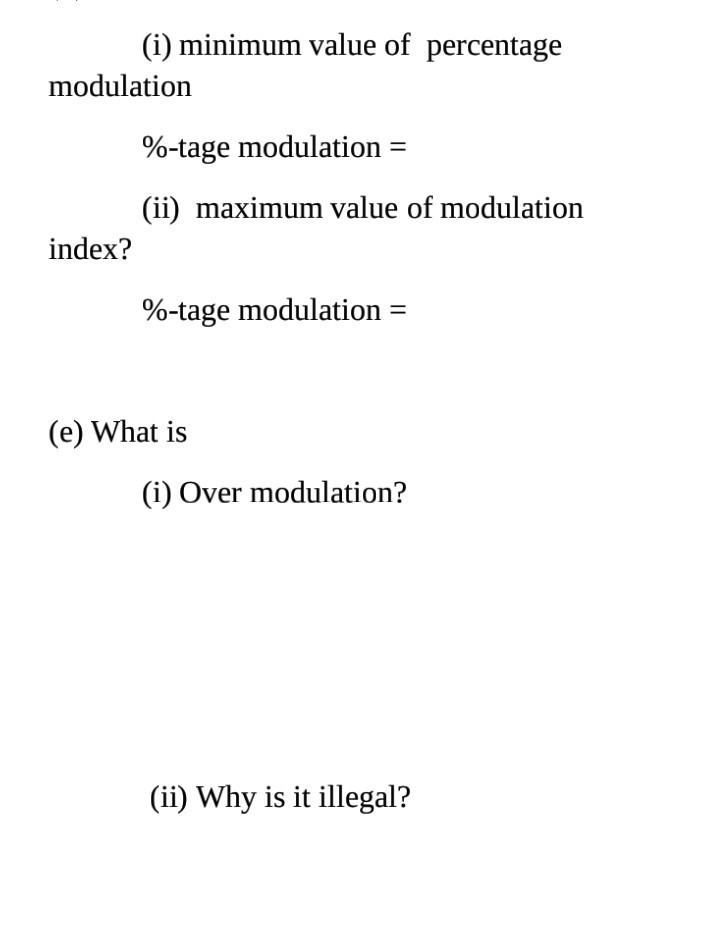 Solved 8. (a) Define Modulation index (b) Define Percent | Chegg.com